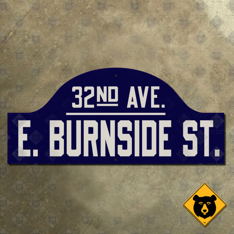 Portland, Oregon Burnside Street at 32nd Avenue humpback street sign ...